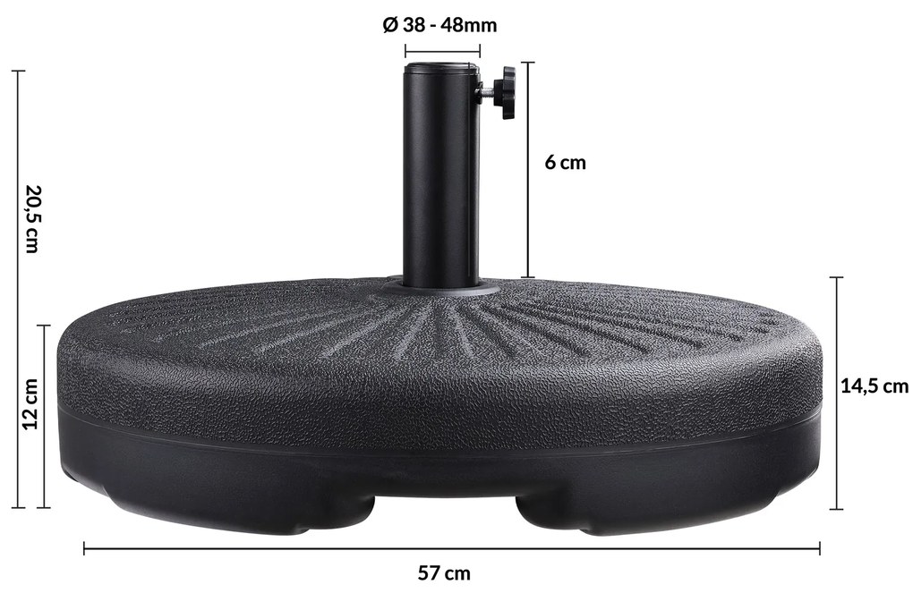 Stojan na slunečník plnitelný, pro 38-48 mm, černý 108932