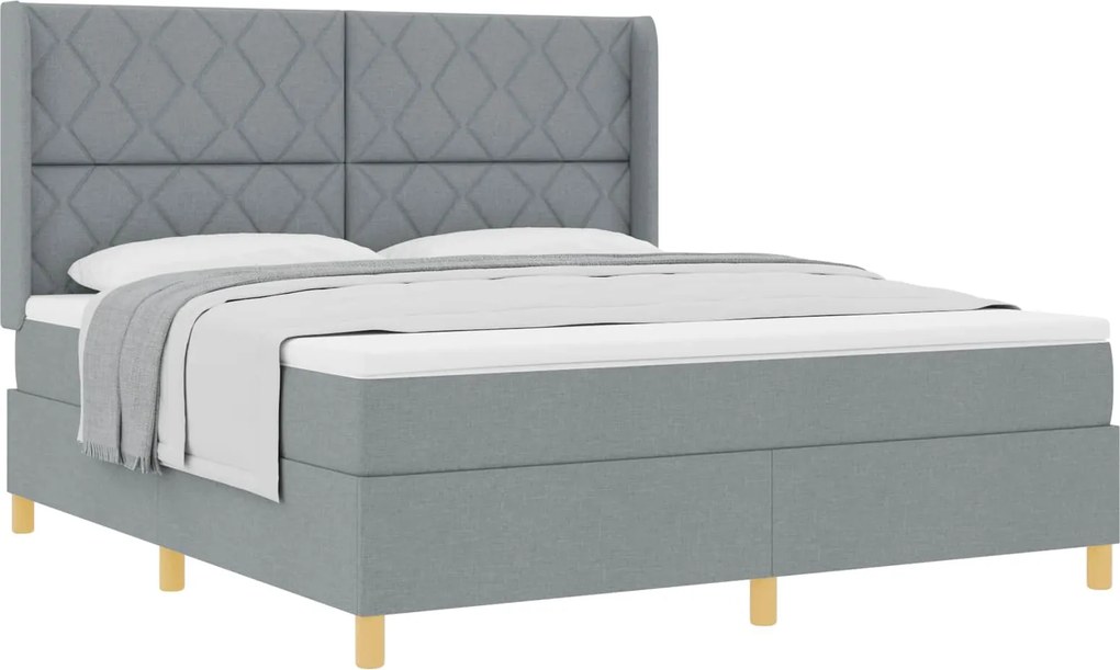 Postel s boxspringem s čelo Světle šedá 180 x 200 cm textil 3341910