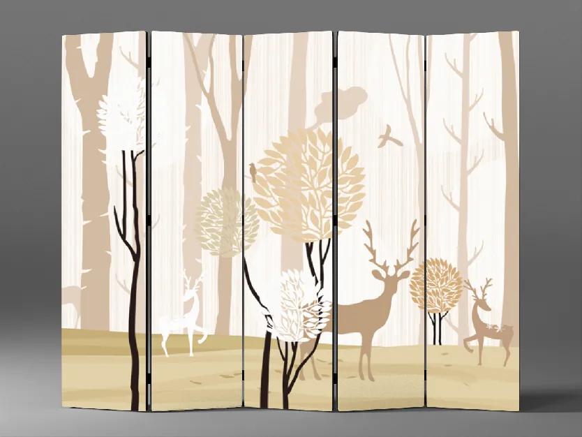 Liox Abstraktní paraván jeleni a stromy Rozměr: 225 x 180 cm