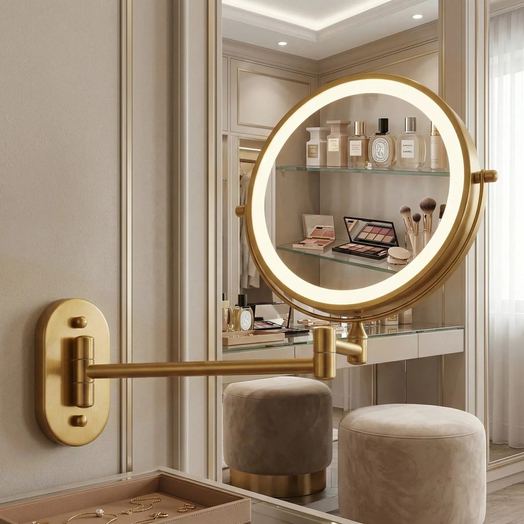 Rea Kosmetické zrcadlo ⌀20 cm s regulovatelným LED osvětlením HOM-70001 Gold Old - kartáčovaná zlatá