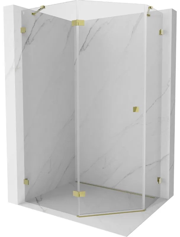 Mexen Lunar, Pětiúhelníkový sprchový kout Mexen Lunar naklápěcí doleva 100 x 80 cm, 8mm čiré sklo, zlatý profil, 831-100L-080P-50-00-L