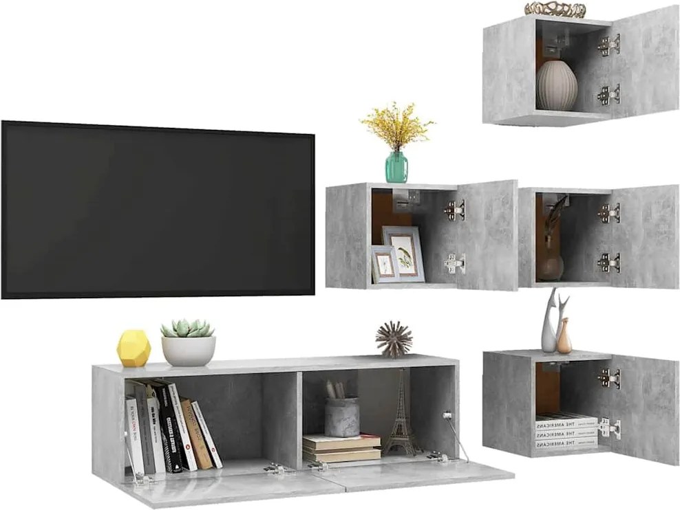 5dílný set TV skříněk betonově šedý dřevotříska 3079142