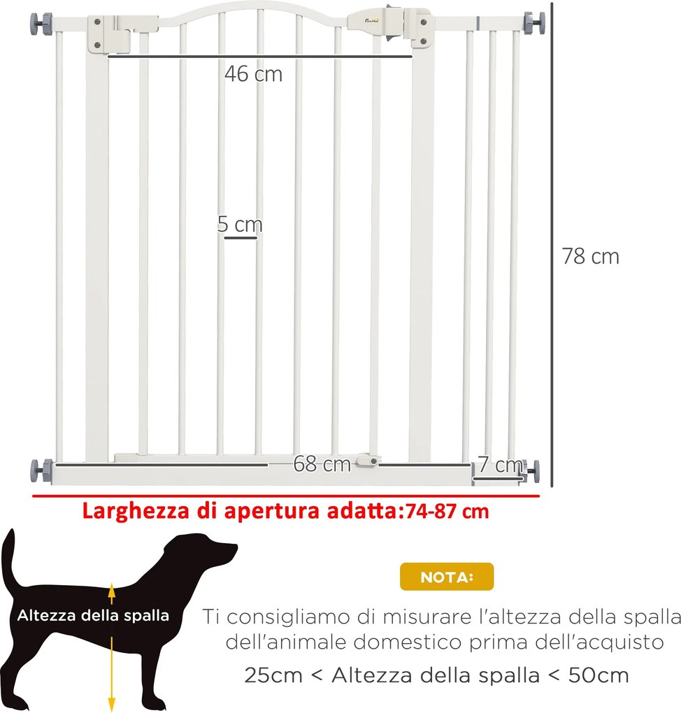 PawHut 78 cm Vnitřní Psí Brána, Bezpečnostní Psí Brána, Rozšiřitelná Psí Bariéra 74-87 cm s Dvojitou Zámkovou Systémem a Automatickým Uzávěrem pro Sc…