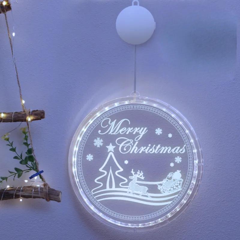 Vánoční LED závěsná dekorace do okna, studená bílá, různé motivy na výběr Motiv: Veselé Vánoce 1