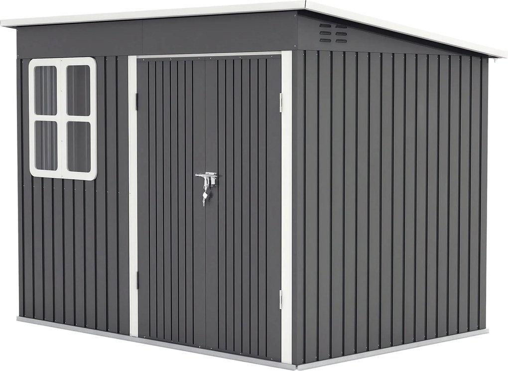Outsunny Kovová Kůlna na Nářadí 4,13 m² 260 x 177 x 190 cm Skladovací Kůlna s Oknem, Šikmou Střechou a Zámkem, Voděodolný Zahradní Dům na Zahradu | Ao