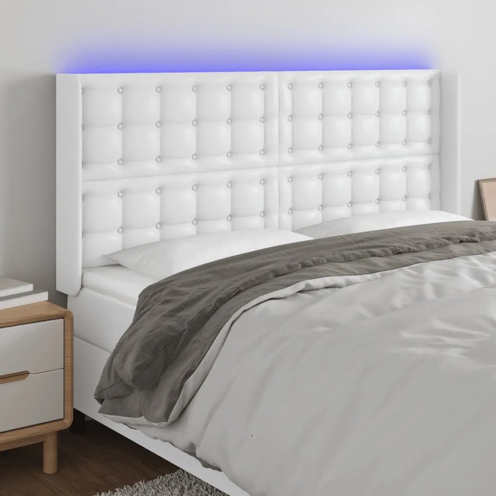 Čelo postele s LED bílé 163 x 16 x 118/128 cm umělá kůže
