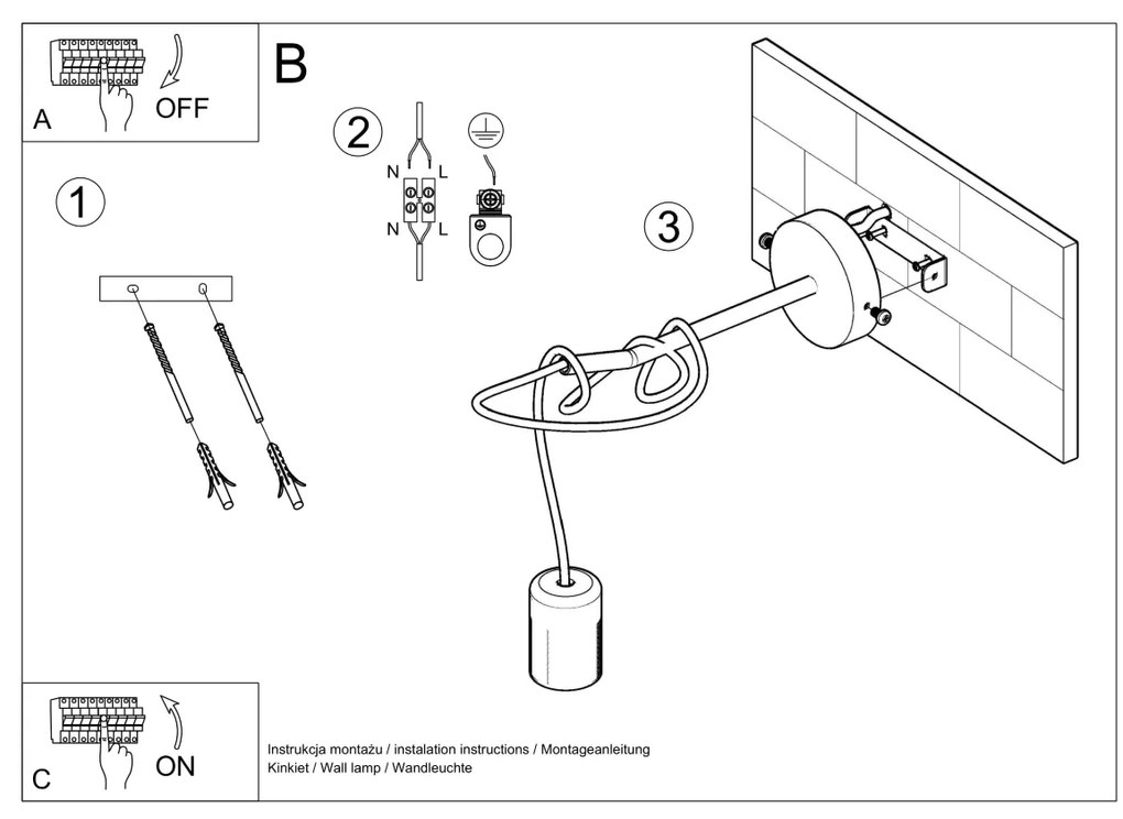 Nástěnné svítidlo Edison, černé tělo svítidla