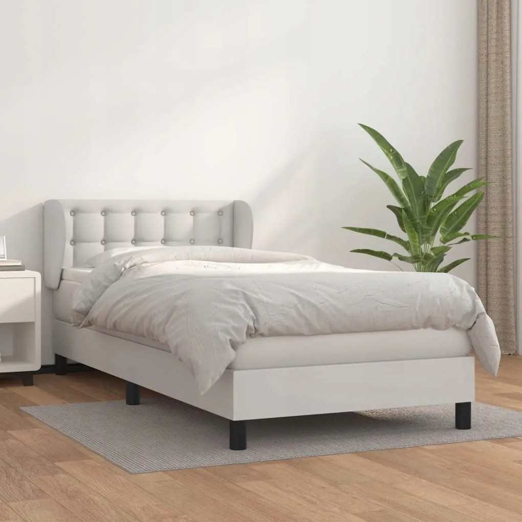 Box Spring Postel S Matrací Umělá Kůže Bílá tlačítka 90 x 190 cm