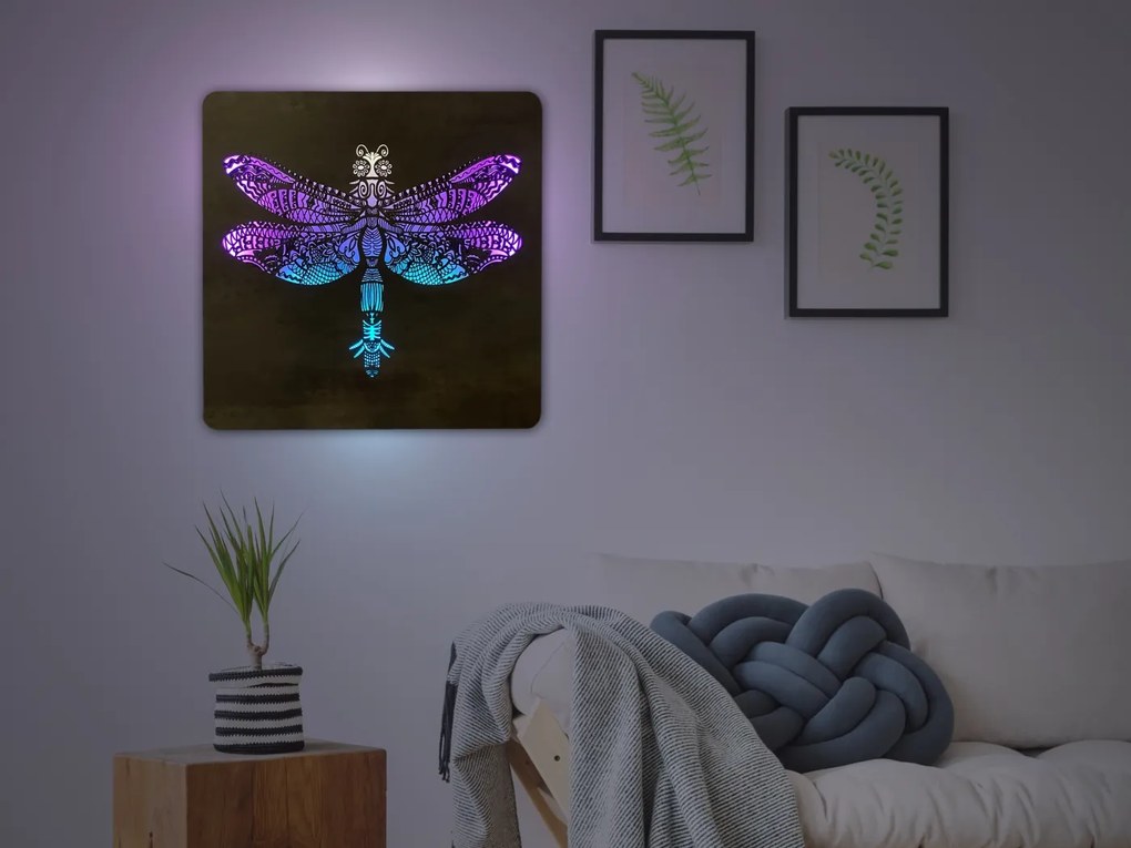 Li-Go "Vážka" světelný obraz RGB  230V 62x62cm provedení povrchu: dub