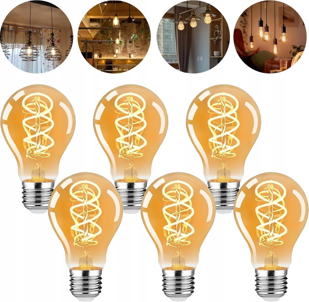Led žárovka E27 Filament 4W Edison Dekorativní velký závit 6 Ks