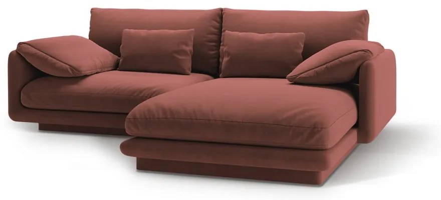 Růžová sametová rohová pohovka (pravý roh/s lenoškou) Torino – Micadoni