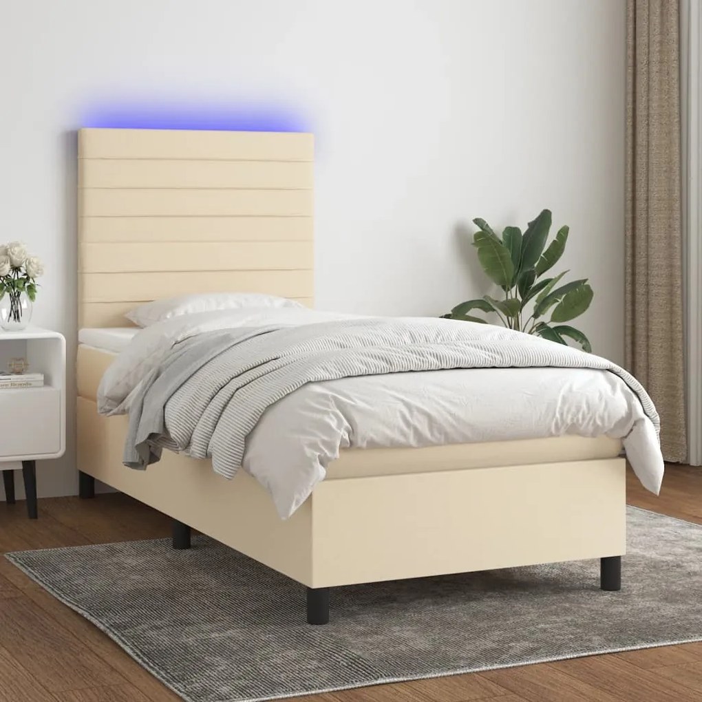 Box spring postel s matrací a LED krémová 100x200 cm textil 3134938
