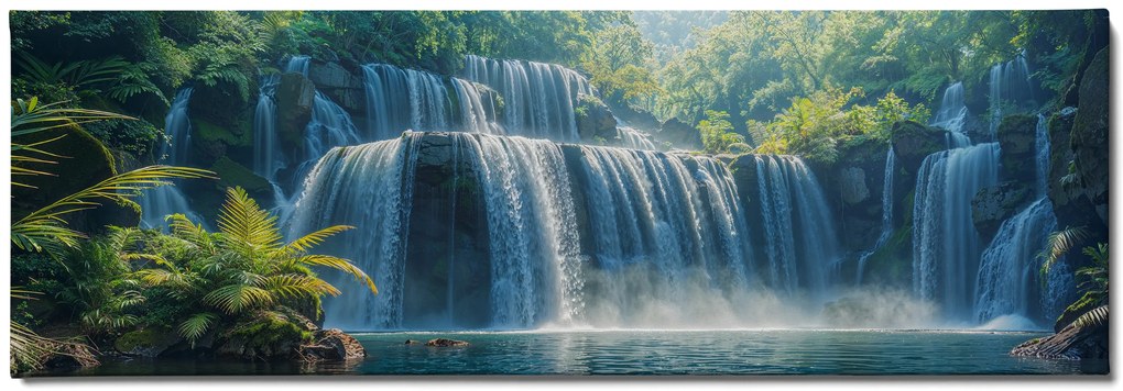 Obraz na plátně - Masivní vodopády skryté v lese FeelHappy.cz Velikost obrazu: 180 x 60 cm