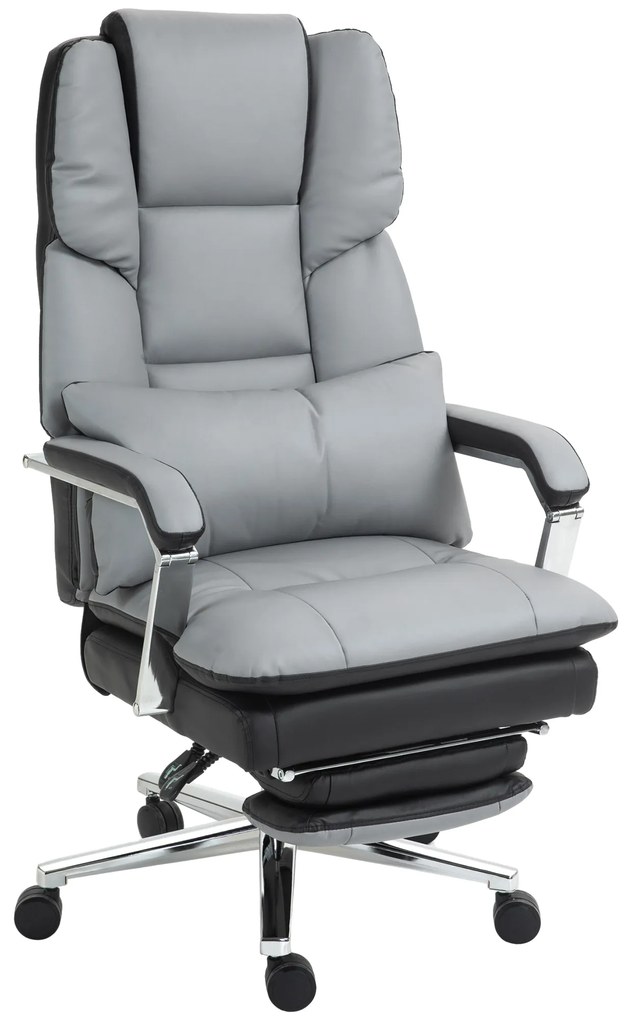 Kancelářská židle HOMCOM s houpací funkcí, nosnost 180 kg, ergonomická, 160° sklopný opěrák, koženka, 63Š x 71D x 123-129V cm, světle šedá| Aosom