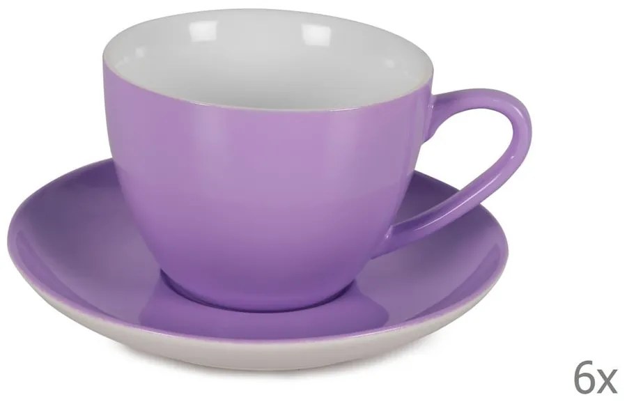 Sada 6 fialových porcelánových hrnků s podšálky Efrasia, 200 ml