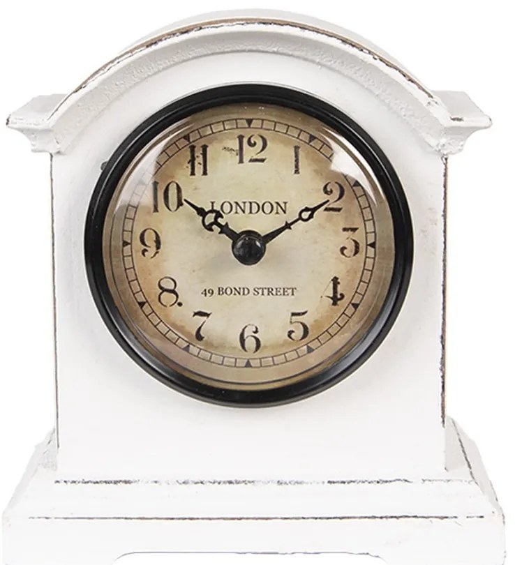Bílé antik dřevěné stolní hodiny London - 13*7*14 cm / 1*AA