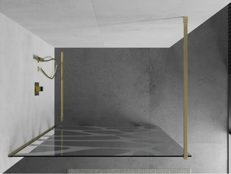 Mexen Kioto, sprchová zástěna Walk-In 100 x 200 cm, 8mm čiré sklo bílý vzor, ​​zlatý matný profil, 800-100-101-55-97