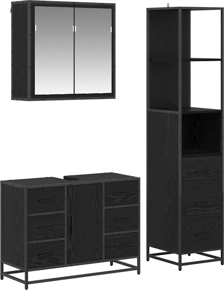 Sada koupelnového nábytku 3 ks Černý dub 80 x 33 x 60 cm 3402383