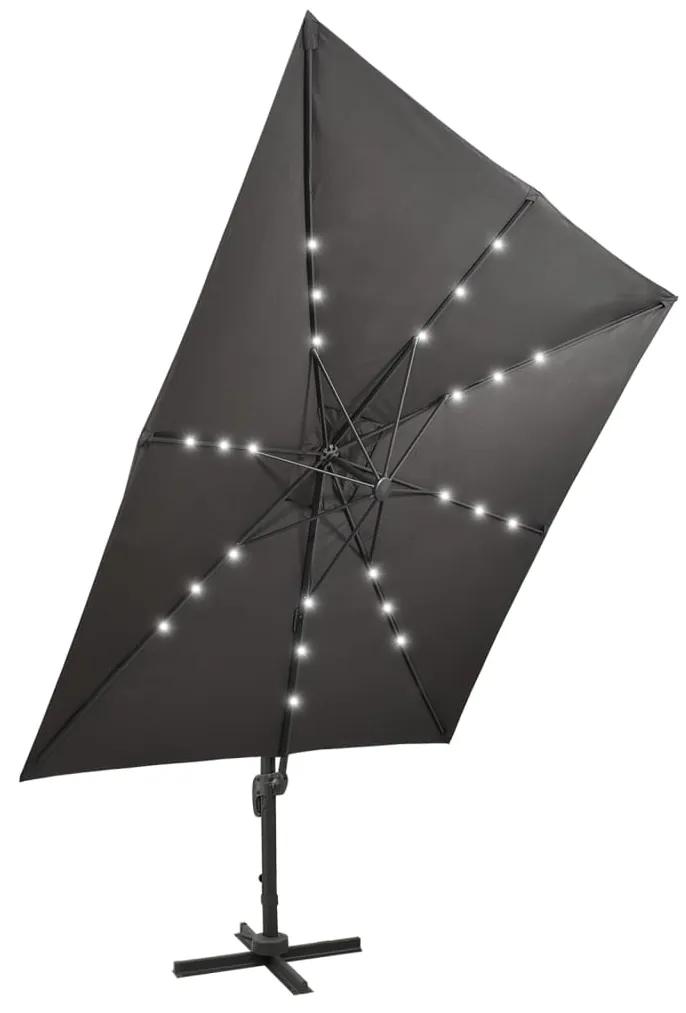 Konzolový slunečník s tyčí a LED světly antracitový 300 cm,  312346