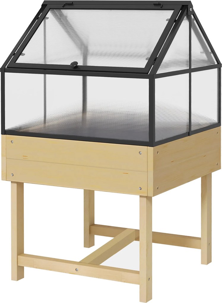 Outsunny Mini Skleník na Nohách - vyvýšený zahradní truhlík - rozměry 60D x 57Š x 103V cm - dvojitě otevíratelné polykarbonátové panely, ocel, ošetřen