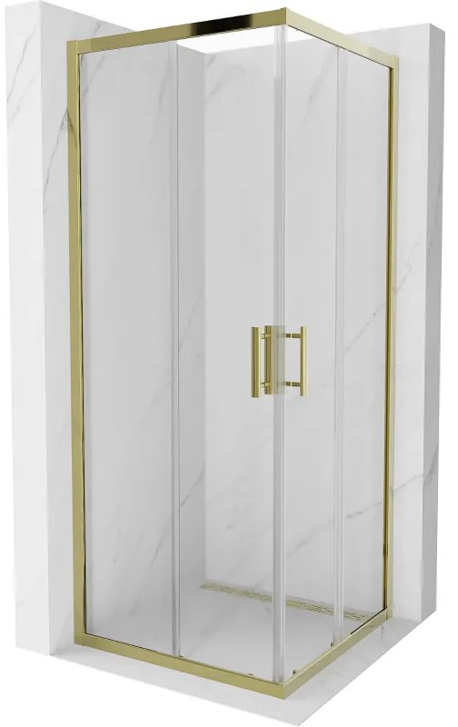 Mexen Rio, čtvercový sprchový kout s posuvnými dveřmi 80 (dveře) x 80 (dveře) x 190 cm, 5mm čiré sklo, zlatý profil, 860-080-080-50-00
