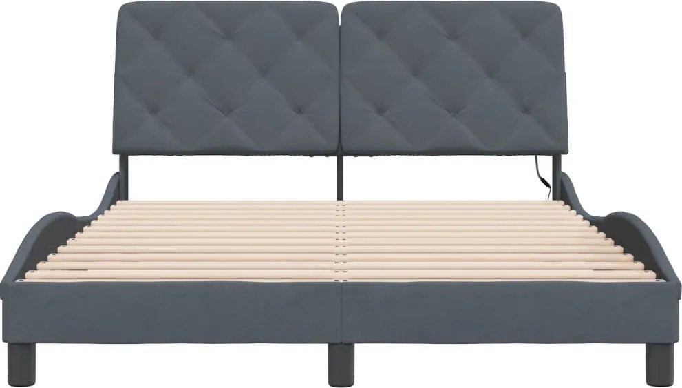 Rám postele s LED bez matrace tmavě šedý 140 x 200 cm samet 3213856