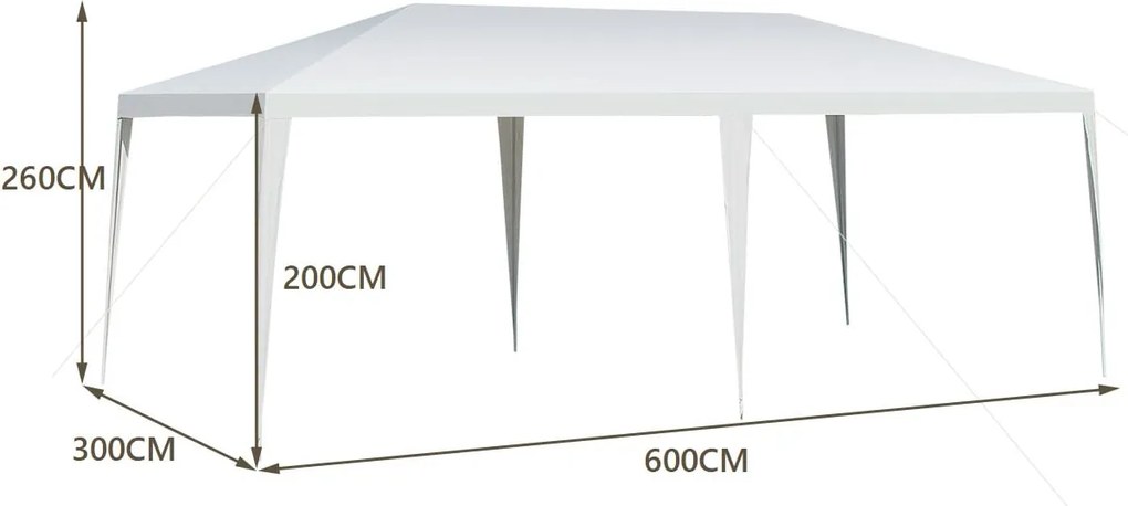 Costway Párty stan 3 m x 6 m Vodotěsný s provazy v bílé barvě, bílý