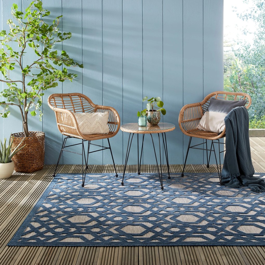 Kusový koberec Piatto Oro Blue – na von aj na doma, 200x290, modrá, chodba / predsieň, Flair Rugs