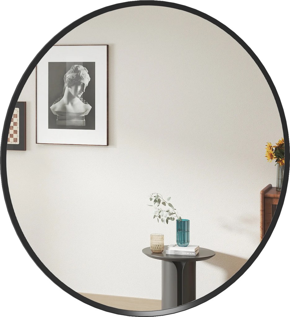 HOMCOM nástěnné zrcadlo 60 x 60 cm kulaté koupelnové zrcadlo s hliníkovým rámem, dekorativní zrcadlo do koupelny obývacího pokoje předsíně ložnice če…