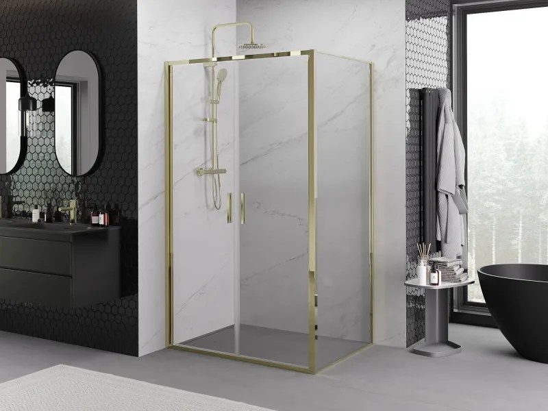 Mexen Exo, výklopná sprchová kabina, dveře 110 cm + boční stěna 80 cm, transparentní sklo, zlatá, 814-110-080-50-00