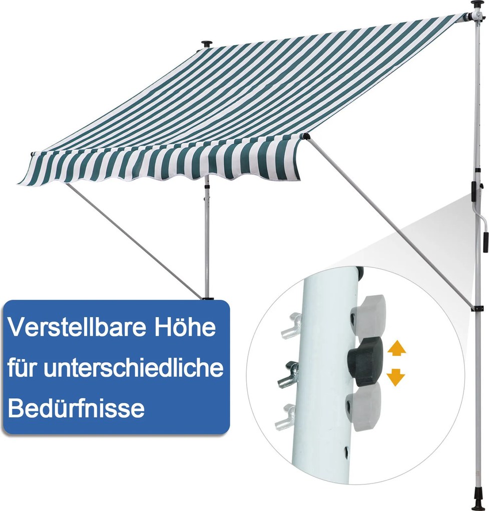 Svěrná markýza s ruční klikou výškově nastavitelná markýza se sklopným ramenem odpuzující nečistoty, odolná proti povětrnostním vlivům markýza na bal…