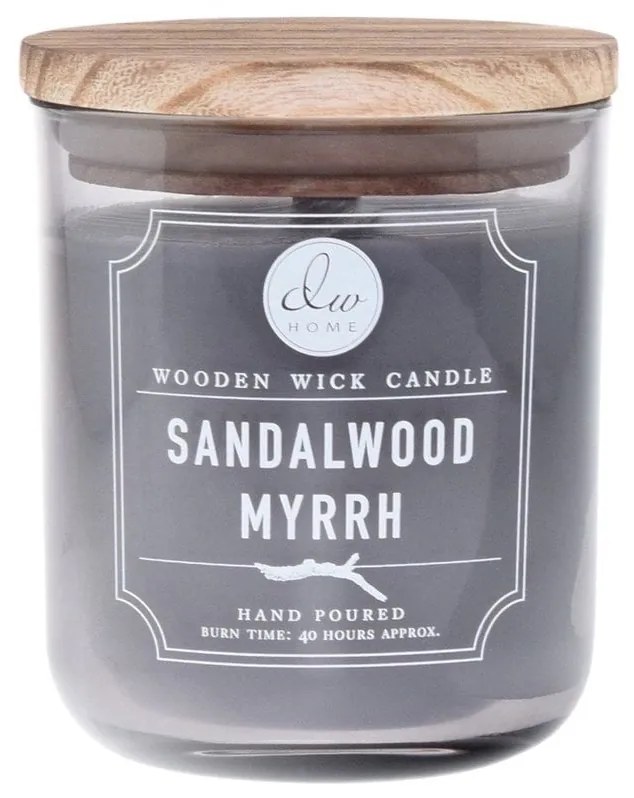 dw HOME Vonná svíčka s dřevěným knotem Sandalwood Myrrh 326 g, šedá barva, sklo, vosk