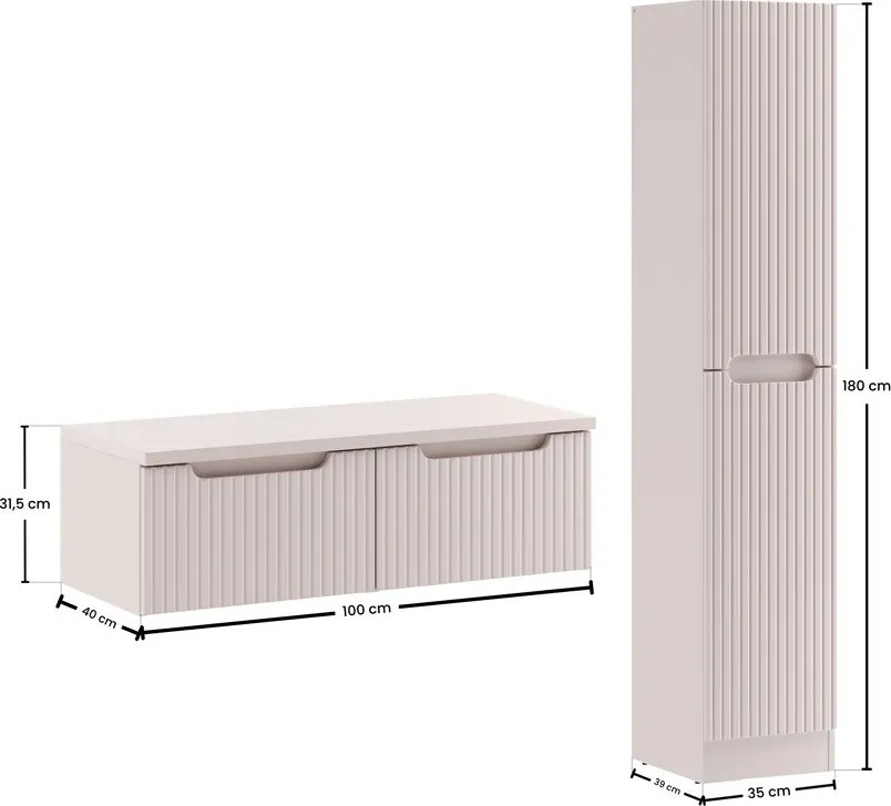 Koupelnová sestava Nova Cashmere I se skříňkami a deskou 100 cm kašmírová
