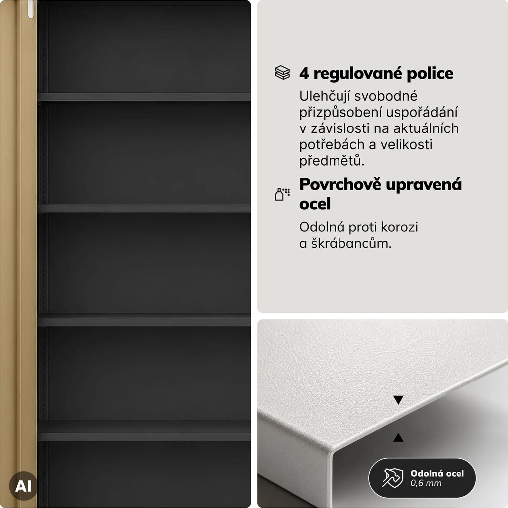 Kovová kancelářská skříň se zámkem na kód antracitová, ořech, 900x1850x400 mm: DANIEL Eco Design