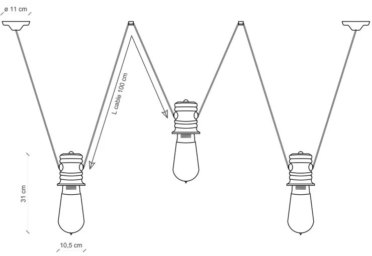 Ferroluce Závěsné retro svítidlo URBAN, v. 31 cm, 3xE27