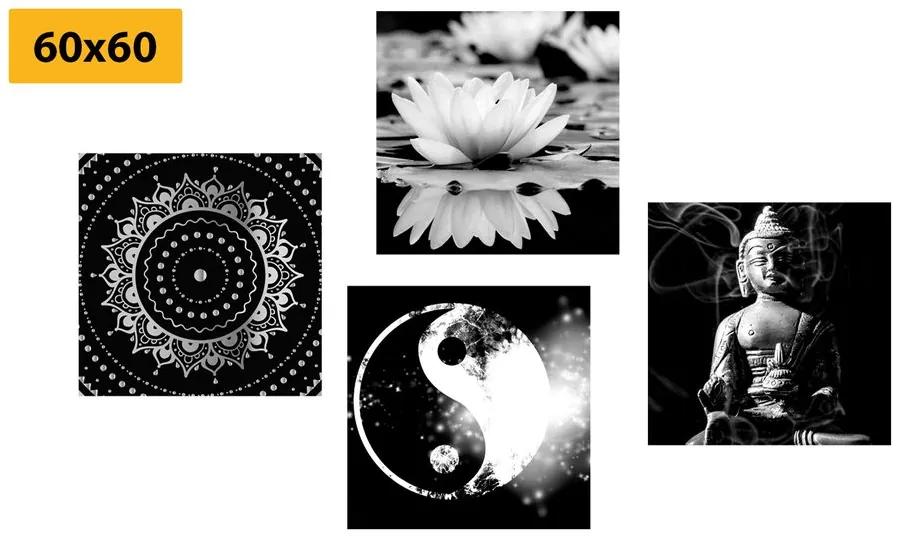 Set obrazů Feng Shui v černobílém provedení
