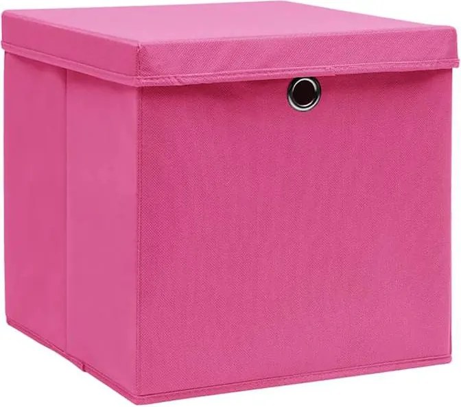 Úložné boxy s víky 10 ks 28 x 28 x 28 cm růžové 325206
