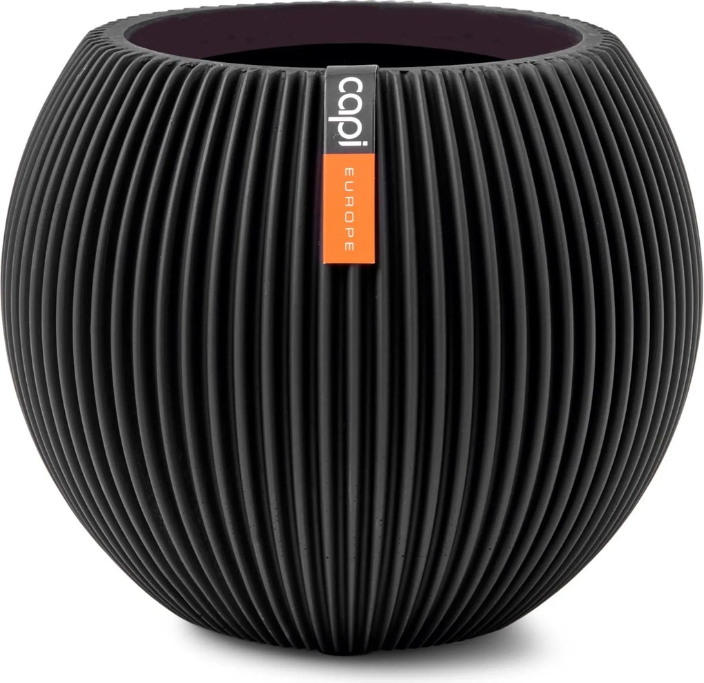 Capi Nature Groove Vase Ball Intense Black Ø 30 cm / V 25 cm