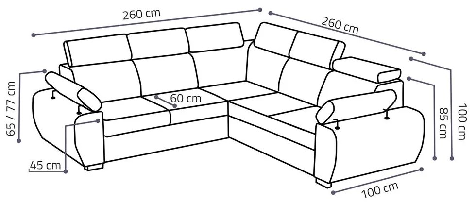 Sedací souprava BASTON | 260x260 cm | rozkládací + úložný prostor na pravo | VÝBĚR TKANIN