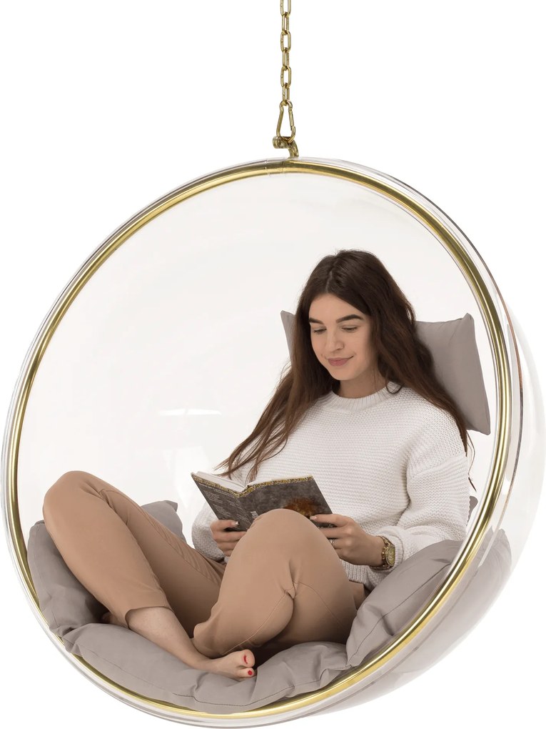 Závěsné křeslo, transparentní/zlatá/šedá, BUBBLE NEW TYP 1