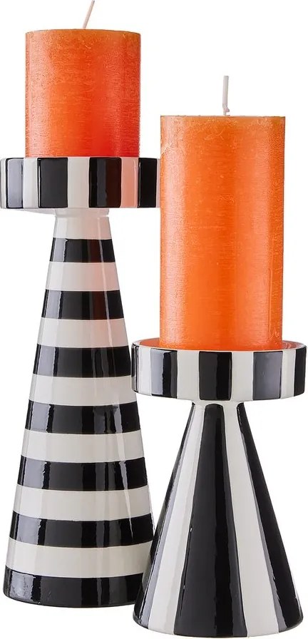 STRIPES Svícen na sloupovou svíčku 25 cm - černá/bílá