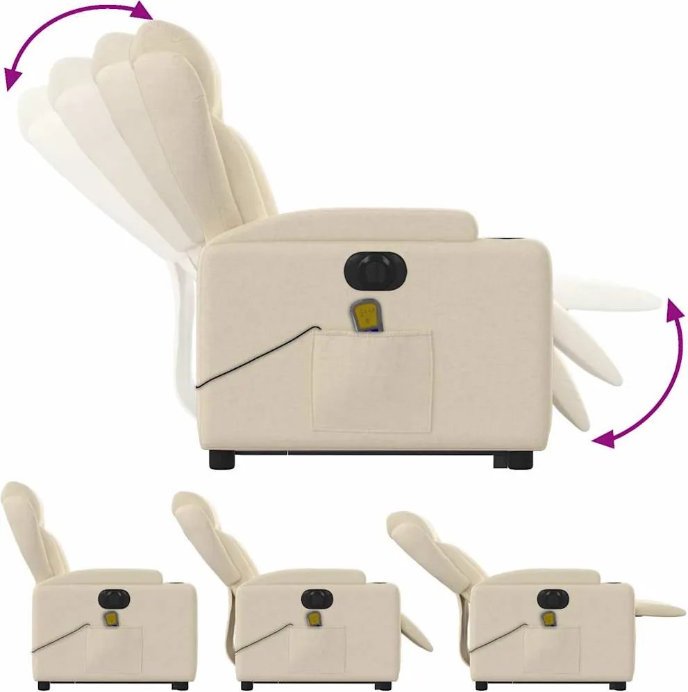 Elektrické zvedací masážní polohovací křeslo krémové textil 3204527