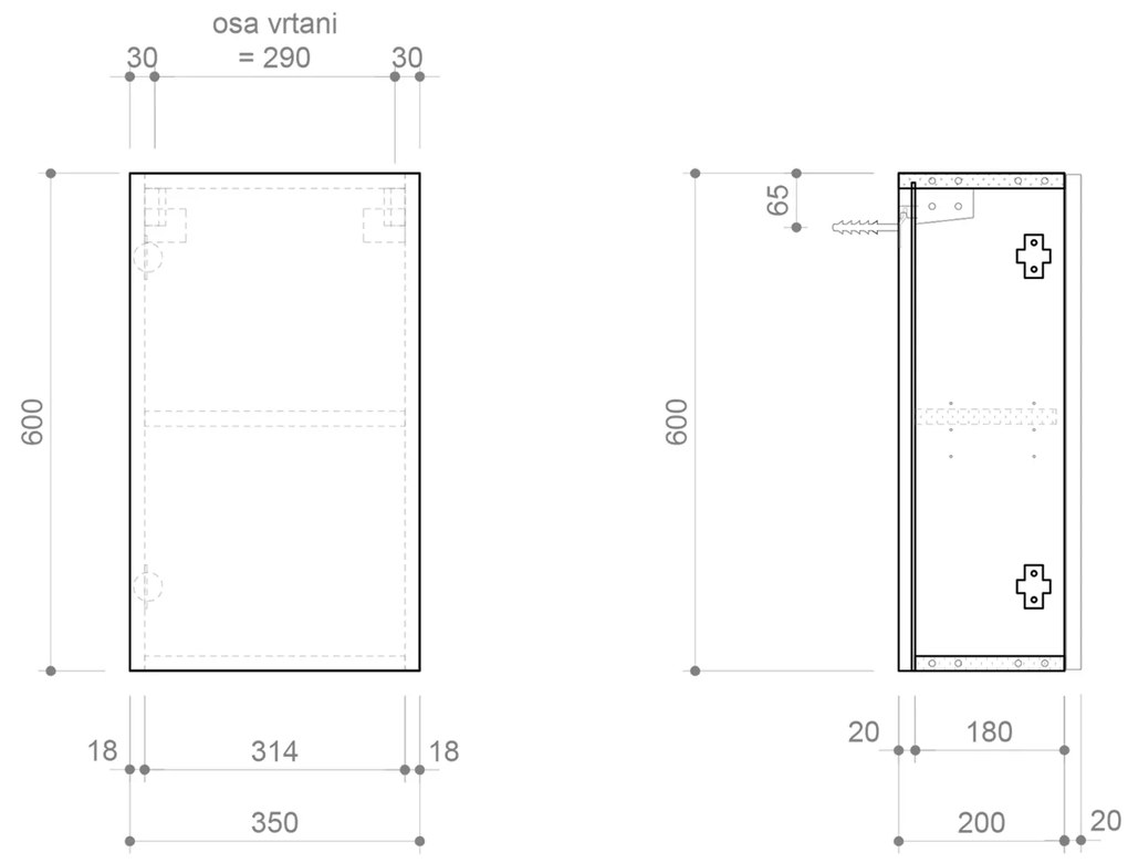Sapho, ESPACE skříňka 35x60x22cm, 1x dvířka, levá/pravá, bílá lesk, ESC430-3030