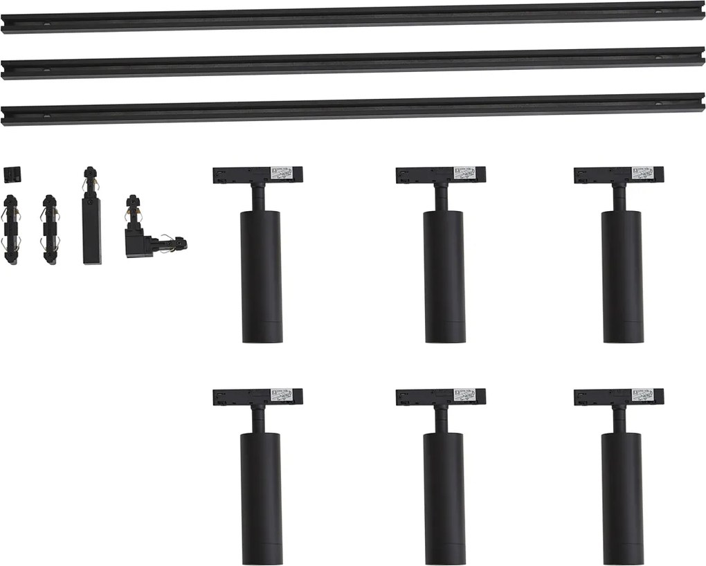 Moderní kolejnicový systém s 6 bodovými světly černý 1-fázový - Slimline Uzzy
