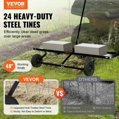 Vlek za odhrnovač trávy 121,9 cm hrábě na pro ATV nebo sekačku 24 prstů