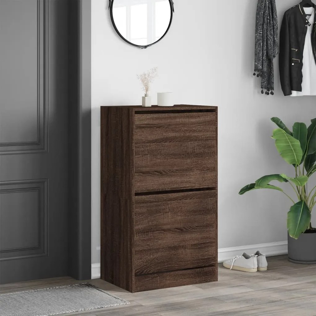 Botník se 2 výklopnými zásuvkami hnědý dub 60 x 42 x 108 cm 3214391