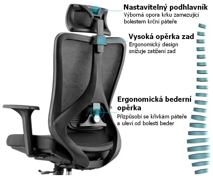 Kancelářská ergonomická židle Neoseat AMADORA — síť / látka, černá, nosnost 150 kg