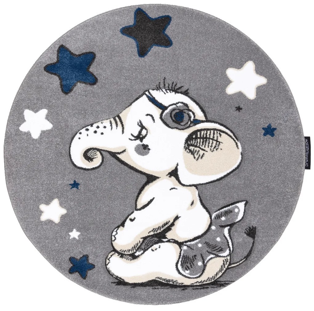 Dywany Łuszczów, Dětský kusový koberec Petit Elephant stars grey kruh, 120x120 (průměr) kruh, šedá, dětský pokoj