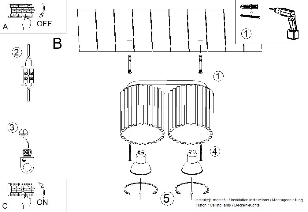 Stropní svítidlo Aura, 2x bílé hliníkové stínítko, (10 cm)