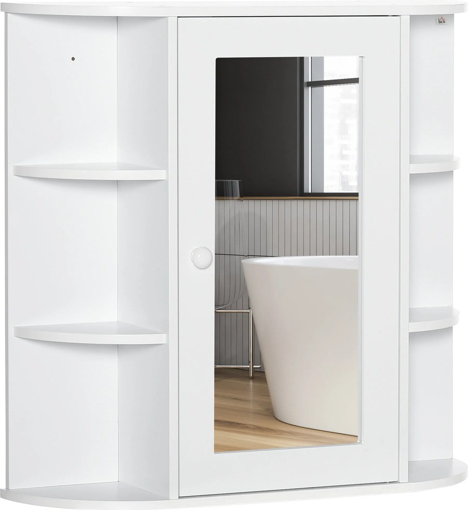 HOMCOM zrcadlová skříňka koupelnová zrcadlová nástěnná skříňka s 8 přihrádkami víceúčelová skříňka bílá 66x17x63cm do koupelny